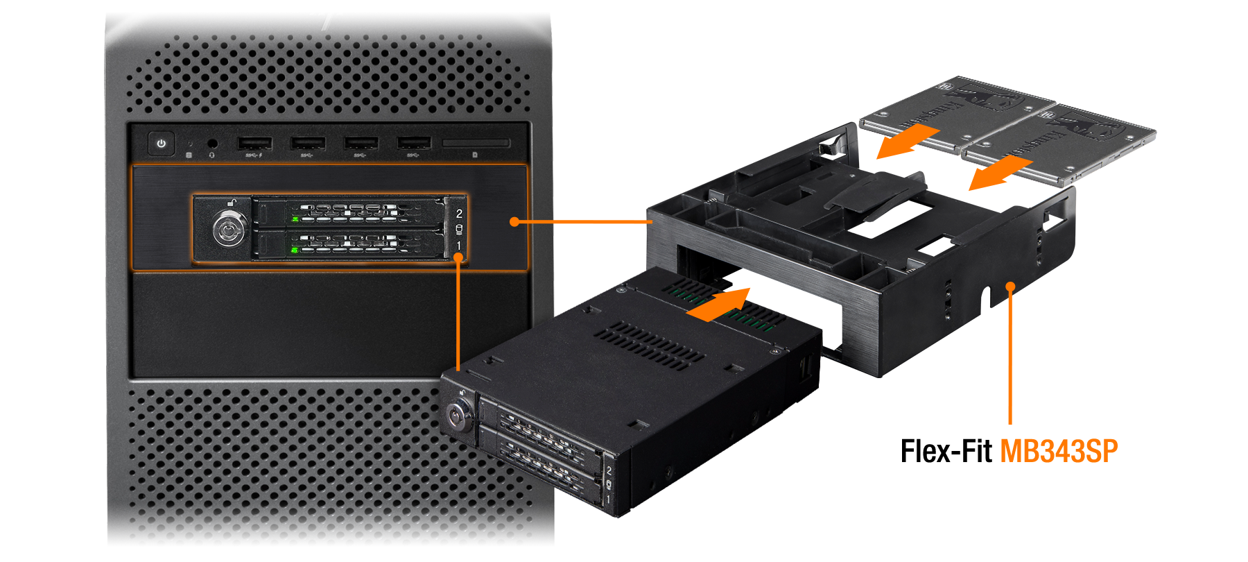 2 Bay M.2 PCIe 3.0/4.0 NVMe SSD Mobile Rack for External 3.5” Drive Bay