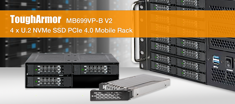 MB699VP-B V2_4 x 2.5" NVMe U.2/U.3 SSD PCIe 4.0 Mobile Rack for 5.25 ...