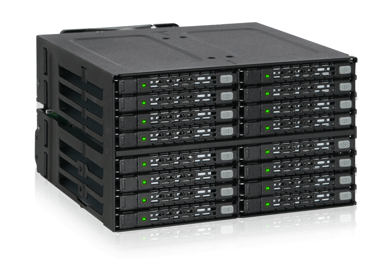 Rugged 16 x 2.5" SAS/SATA HDD/SSD Mobile Rack Enclosure for 2 x 5.25 ...