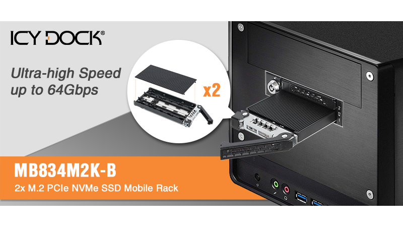 2 Bay M.2 PCIe 3.0/4.0 NVMe SSD Mobile Rack for External 3.5” Drive Bay